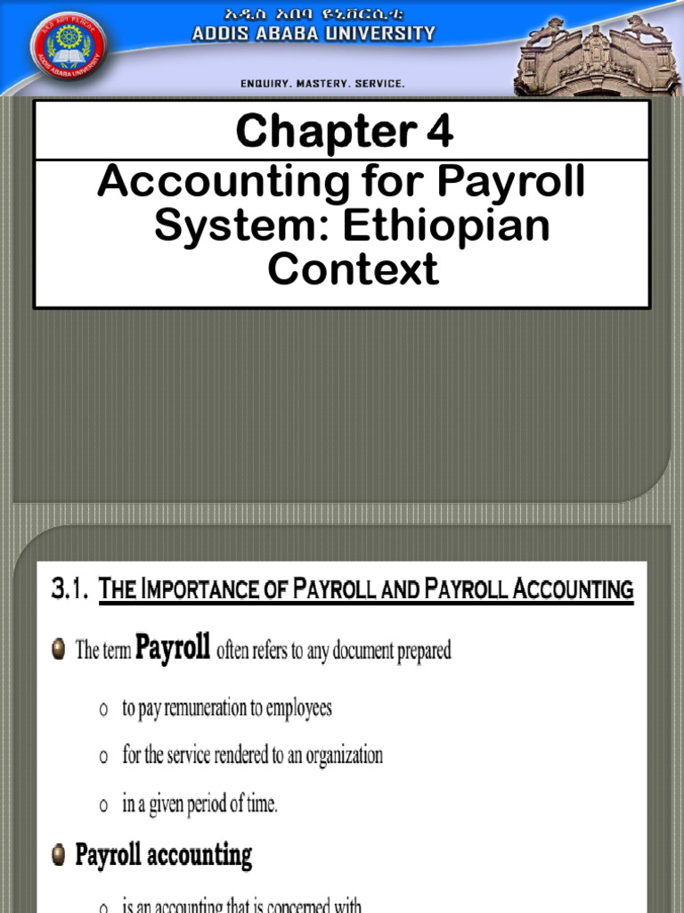 Accounting For Payroll System: Ethiopian Context | PDF | Salary | Income Tax