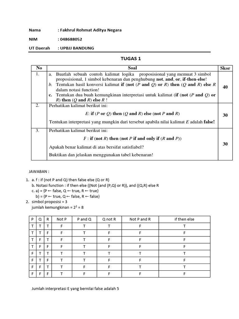 Tugas 1 Logika Informatika | PDF