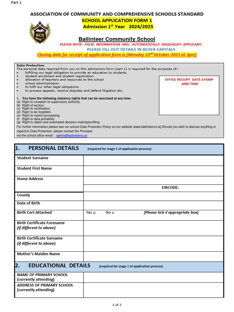 School Admission Form Guide | PDF | Text Messaging | Mobile Phones