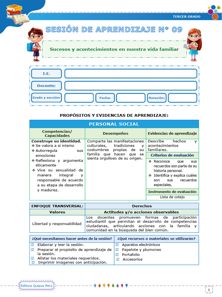 1.-3er Sesiones de Aprendizaje - Semana 2 - UD III - Editora Quipus Perú | PDF | Evaluación ...
