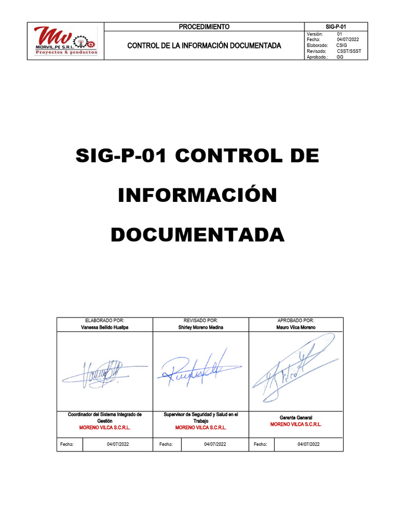 SIG-P-01 Control de Información Documentada vs01 | PDF | Apoyo | DVD