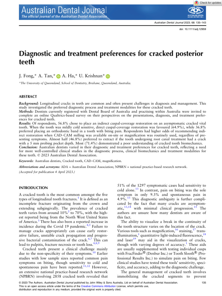Preferences for Cracked Tooth Management | PDF | Human Tooth | Dentistry