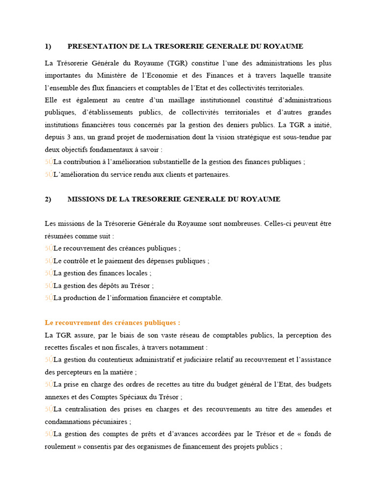 Présentation de la TGR du Maroc | PDF | Comptabilité | Impôts