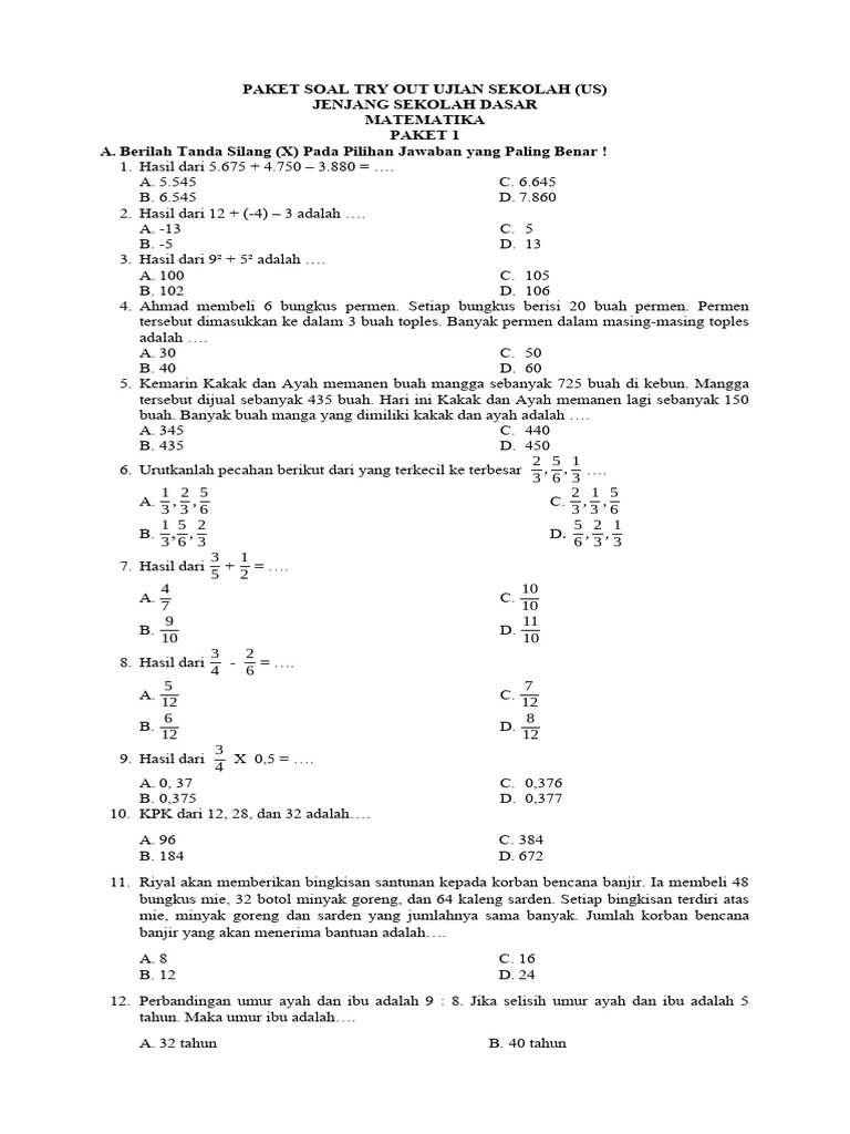 Soal Try Out MTK Paket 1 OK | PDF