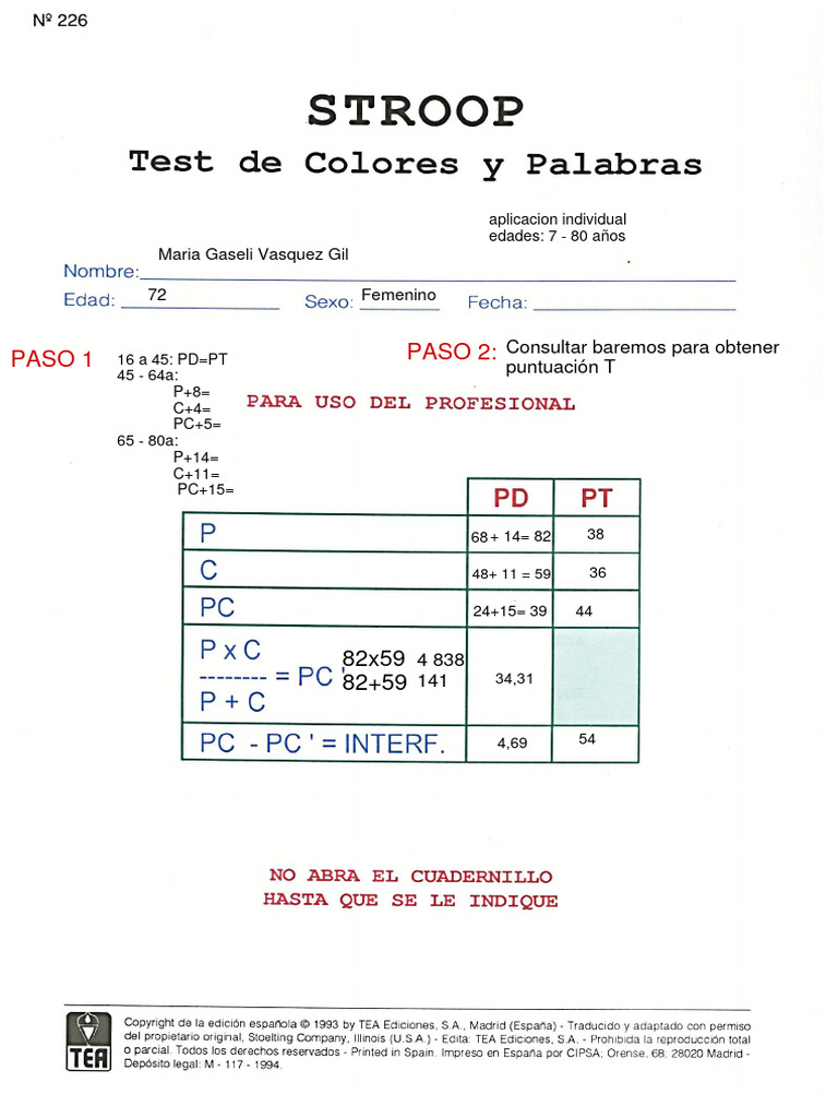 Protocolo Stroop A Colores | PDF