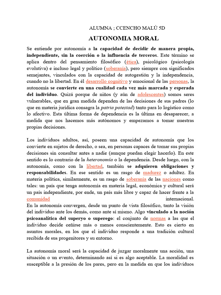 Autonomía Moral: Definición y Contexto | PDF | Autonomía | Moralidad