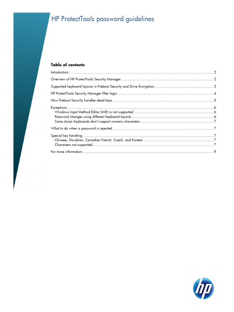 HP ProtectTools Password Guidelines | PDF | Password | Computer Keyboard