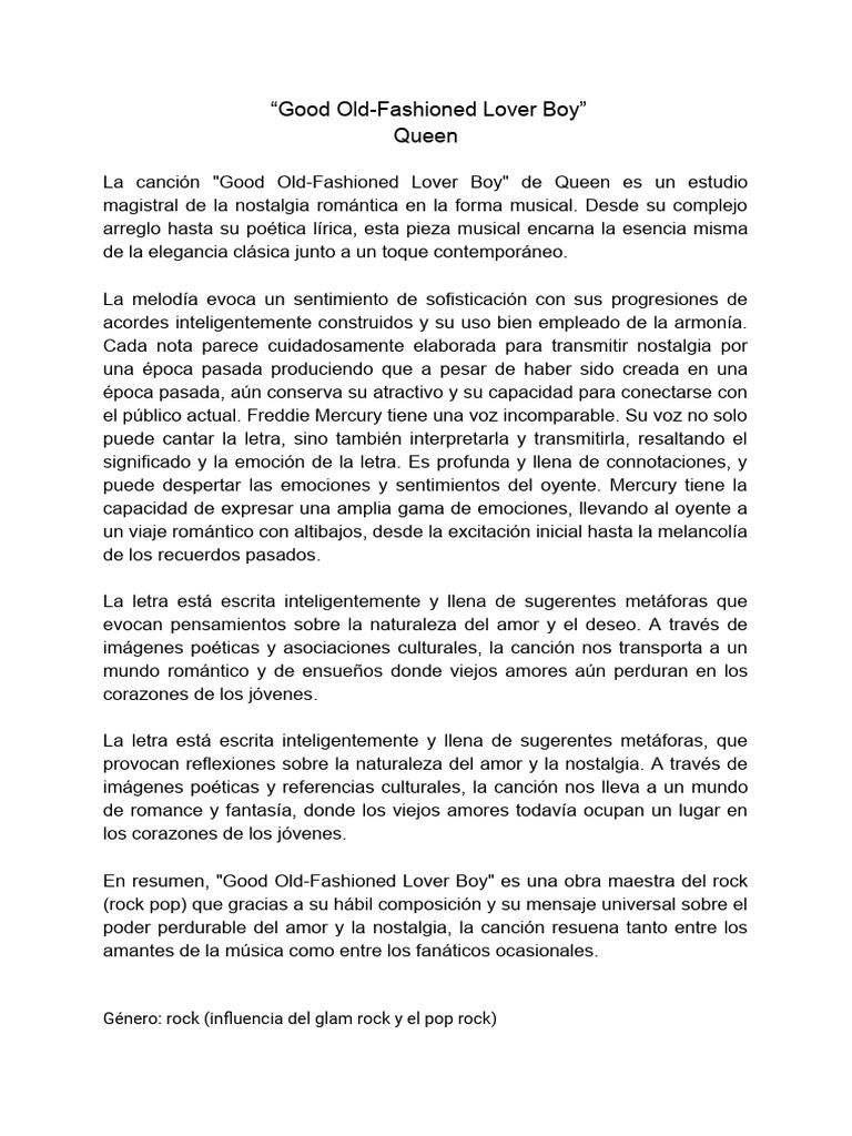 Queen "Good Old-Fashioned Lover Boy" | PDF