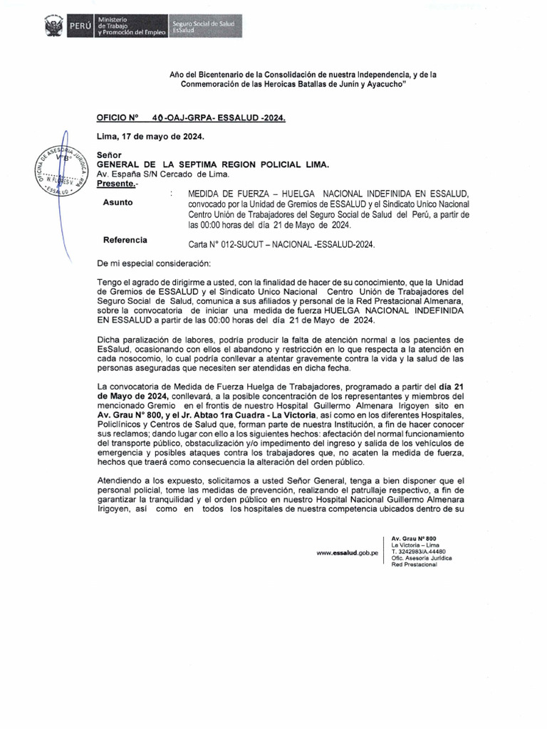 Oficio N 40-Oaj | PDF | Hospital