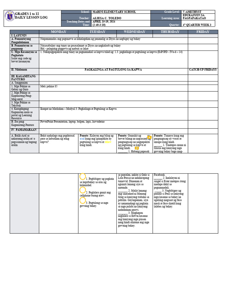 ESP GRADE 5 - Week 3-Q4 | PDF