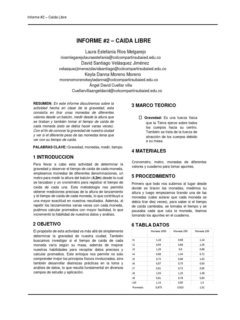 Experimento de Caída Libre con Monedas | PDF | Gravedad | Cobre