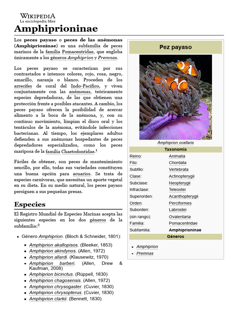 Amphiprioninae | PDF | Pescado | Perciformes