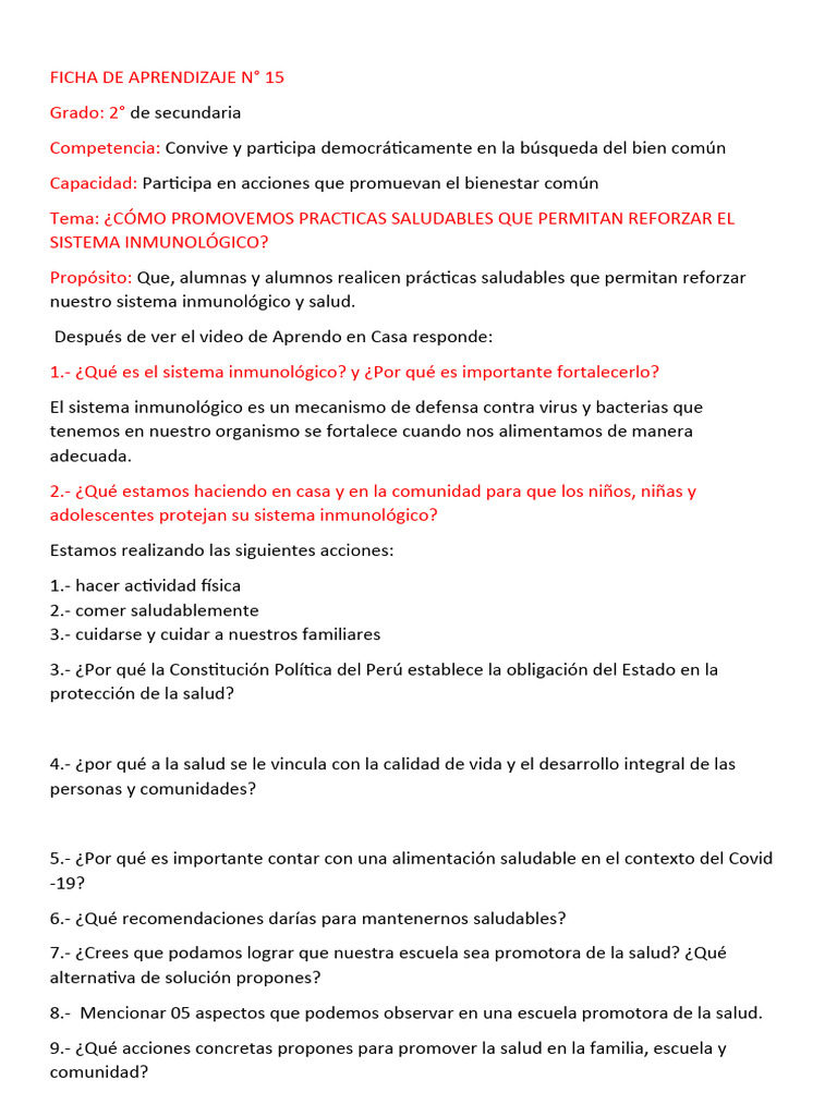 Ficha de Aprendizaje N 15 DPCC | PDF | Relaciones personales, crianza y desarrollo personal ...