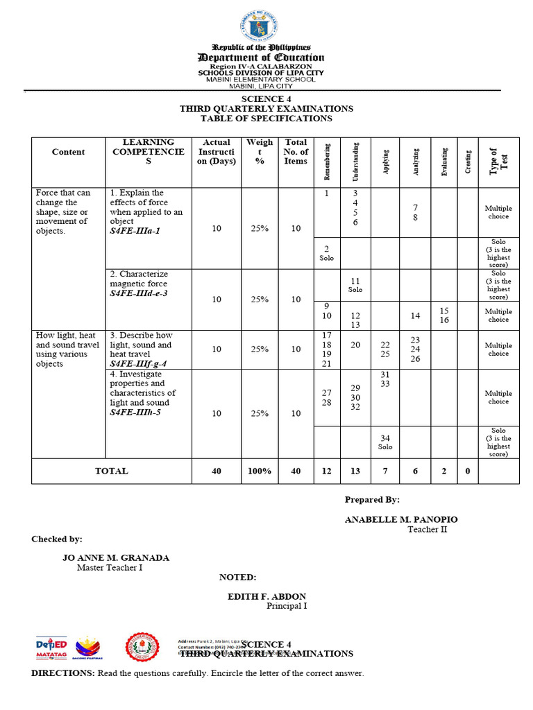 THIRD-PERIODICAL-TEST-Q3-SCIENCE-4-MELC-BASED | PDF | Heat Transfer | Sound
