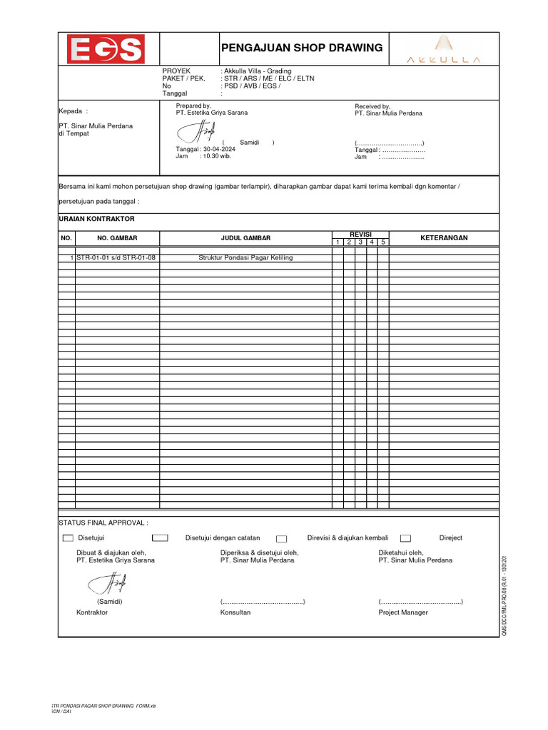 STR Pondasi Pagar Shop Drawing Form | PDF