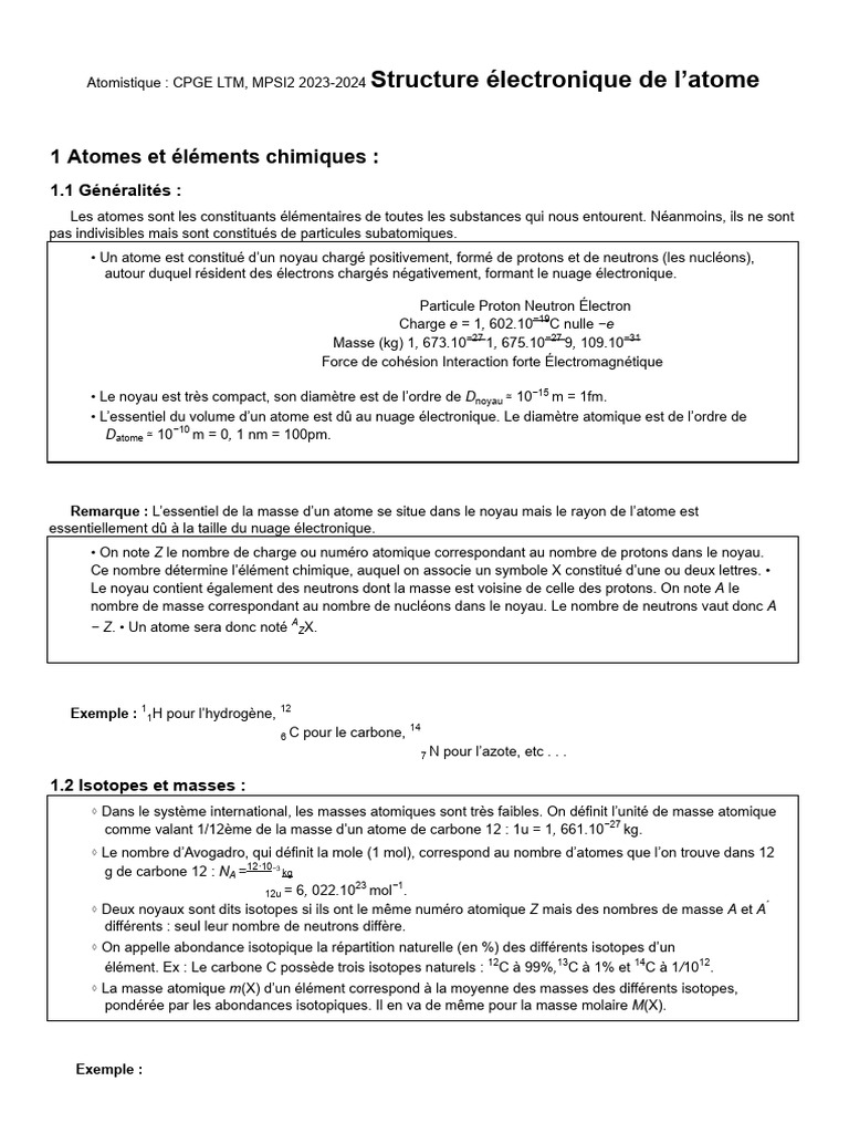 Cours Atomistique Pdf Atomes Configuration électronique