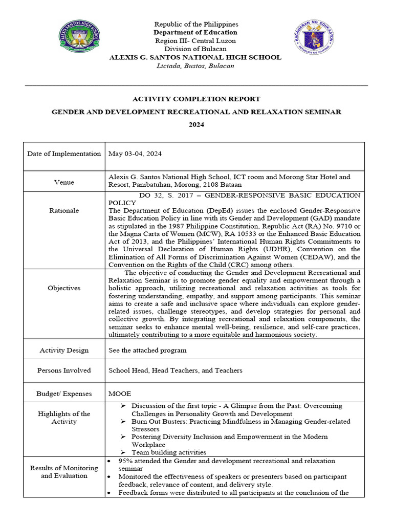 GAD_RNR_Day1and2_ACR_Narrative_Report | PDF | Gender And Development | Human Rights