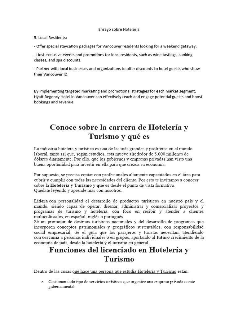 ensayo hotel | PDF | Hotel | Turismo