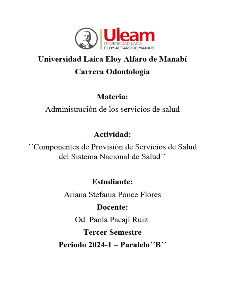 Componente de Provisión de Servicios de Salud Del Sistema Nacional de ... Componente de Provisión de Servicios de Salud Del Sistema Nacional de ...