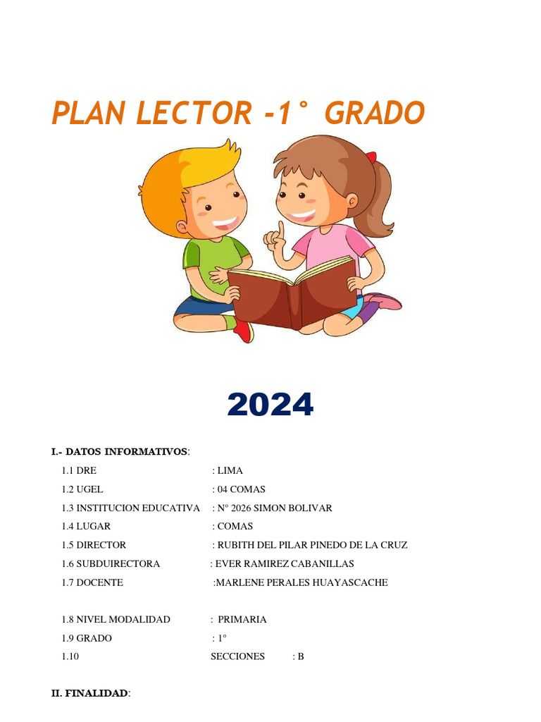Plan Lector 1 Grado B | PDF | Maestros | Comunicación