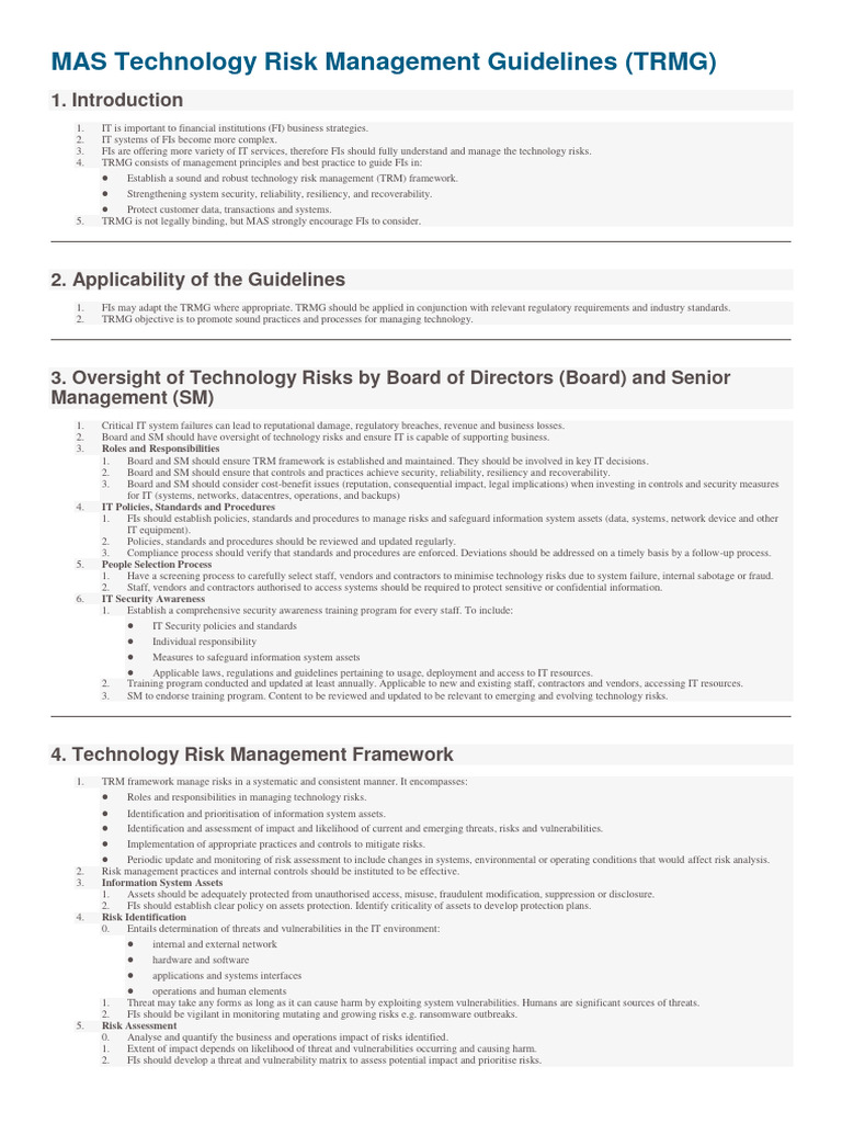 MAS Technology Risk Management Guidelines | PDF | Security | Computer ...