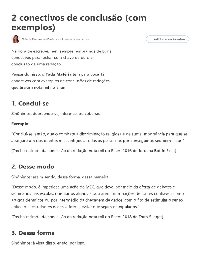 12 conectivos de conclusão (com exemplos) | PDF