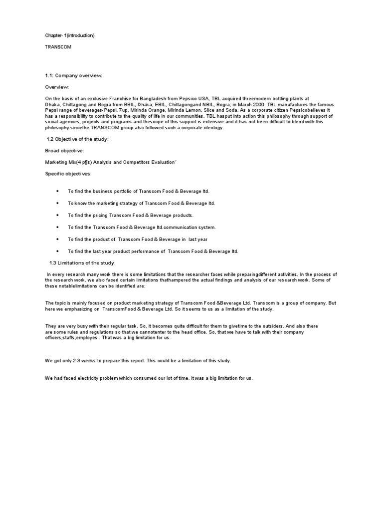Transcom Beverage Ltd: Marketing Analysis | PDF | Pepsi Co | Advertising
