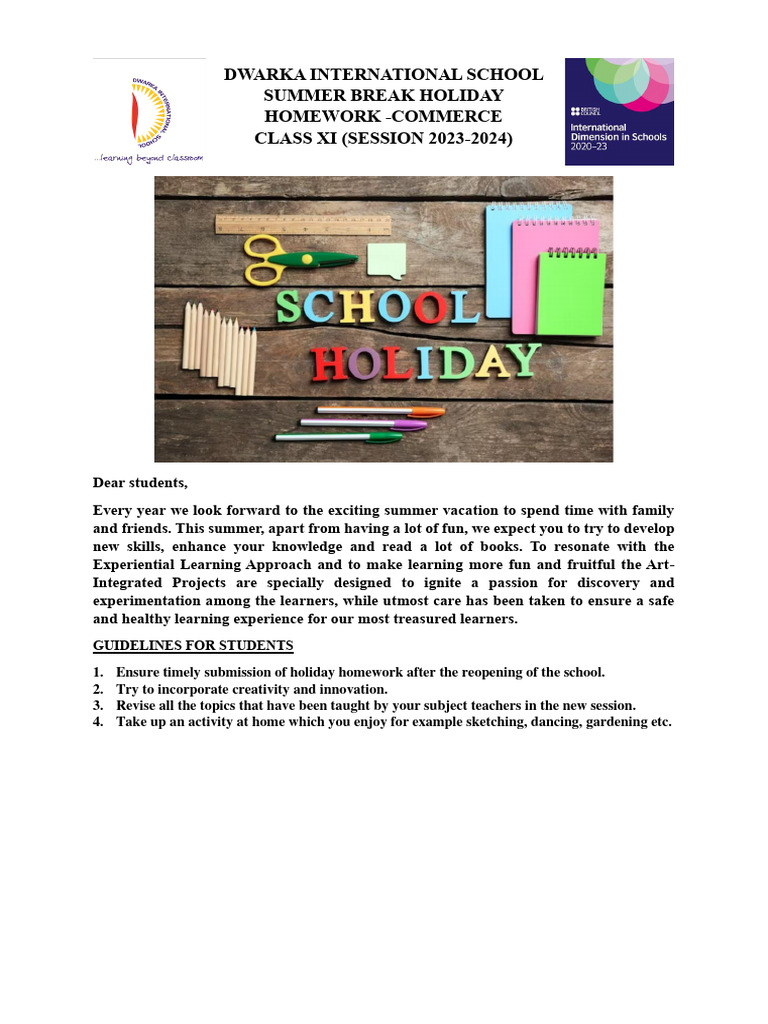 Class Xi Commerce Holiday Homework Pdf Employment Learning