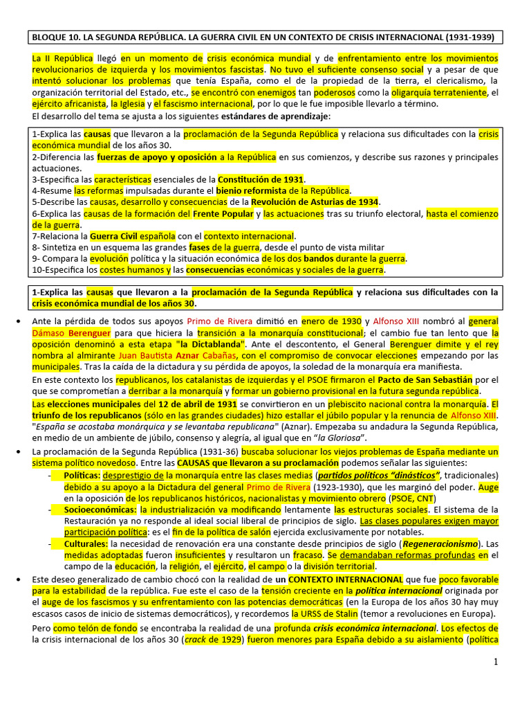 Segunda República y Guerra Civil en España | PDF | guerra civil ...