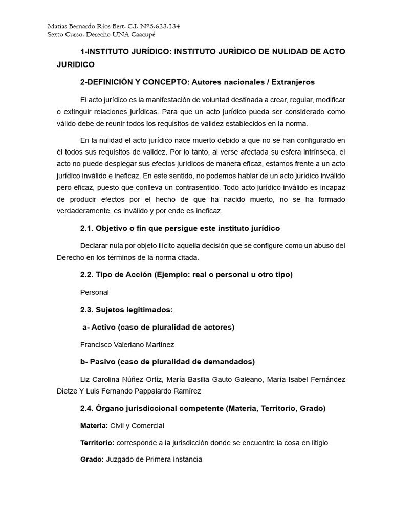 Matias Rios Bert Nulidad de Acto Juridico | PDF | Demanda judicial | Sentencia (ley)