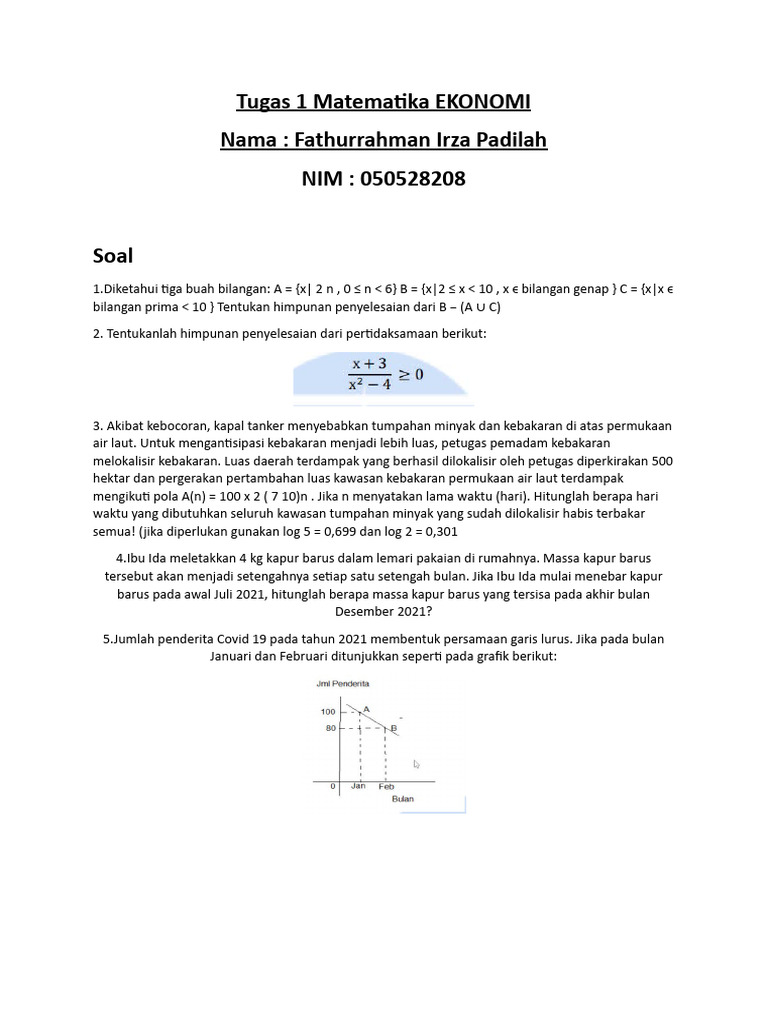 Tugas 1 Matematika Ekonomi 2021 | PDF