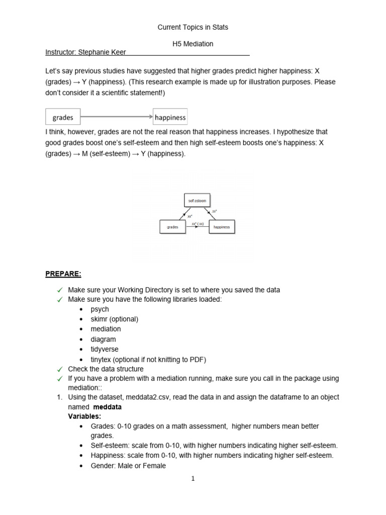 Mediation Analysis in R: Grades and Happiness | PDF | Statistics | Self ...