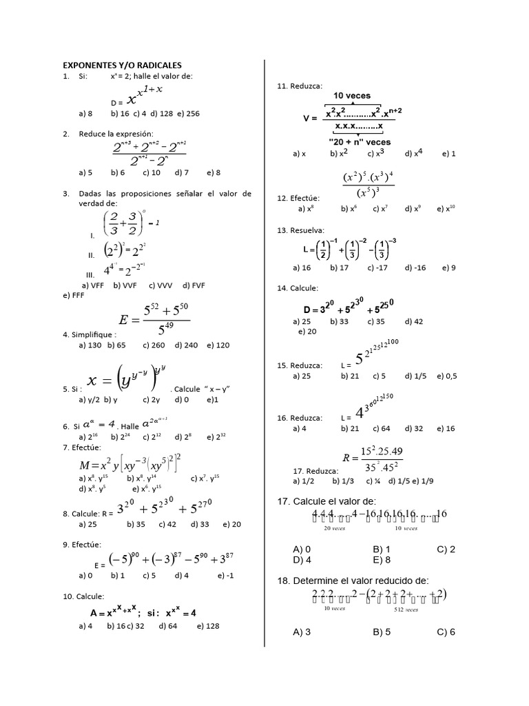 Exponentes Radicales Basico Ien | PDF | Números | Aritmética