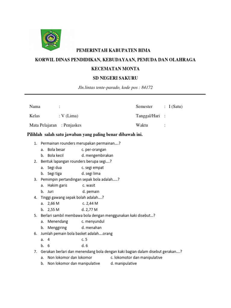 Soal Pjok Kelas 5 Pak Zain PDF | PDF