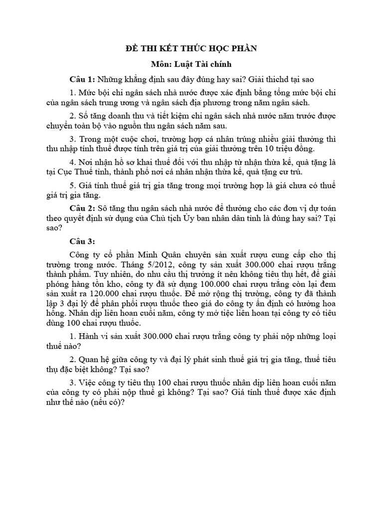 Đề thi KTHP Tài chính | PDF