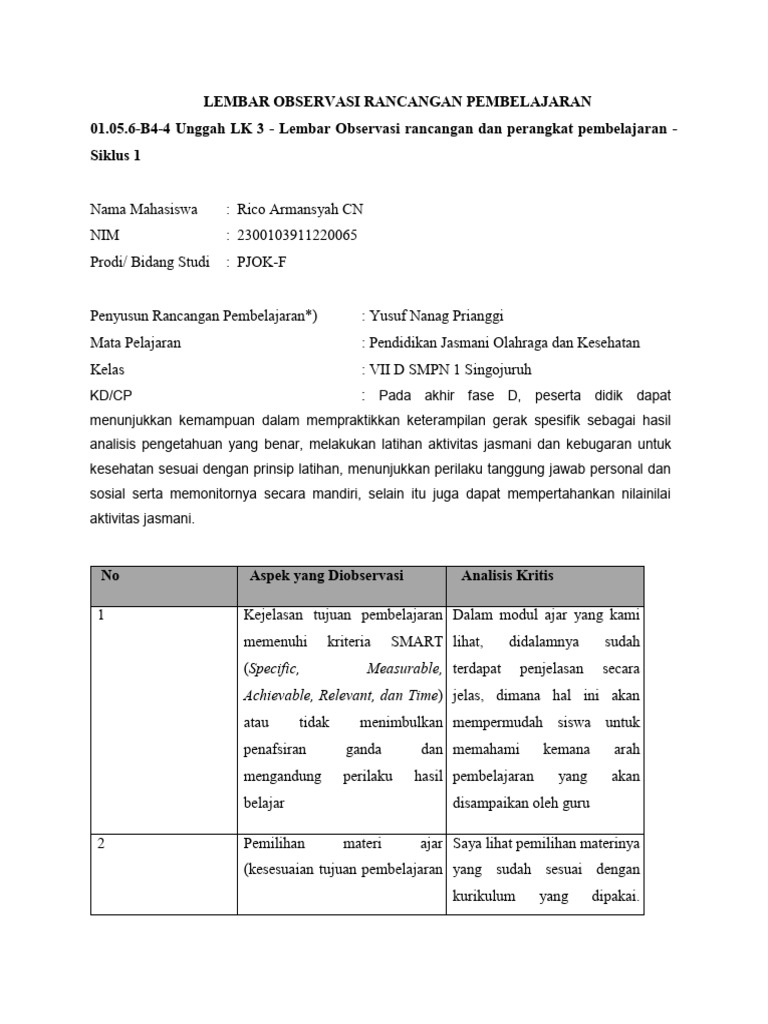 Rico Armansyah CN. 01.05.6-B4-4 Unggah LK 3 - Lembar Observasi ...