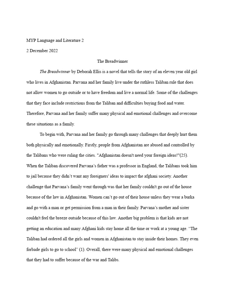 The Breadwinner Essay - Amber | PDF | Wellness | Religion & Spirituality