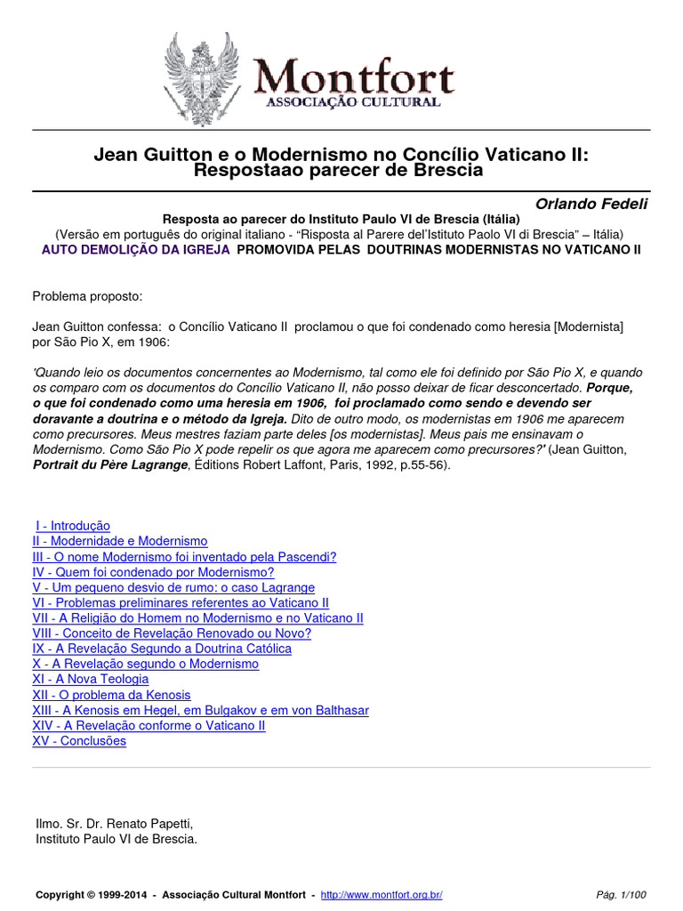 Jean Guitton e o Modernismo No Concílio Vaticano II - Resposta Ao ...