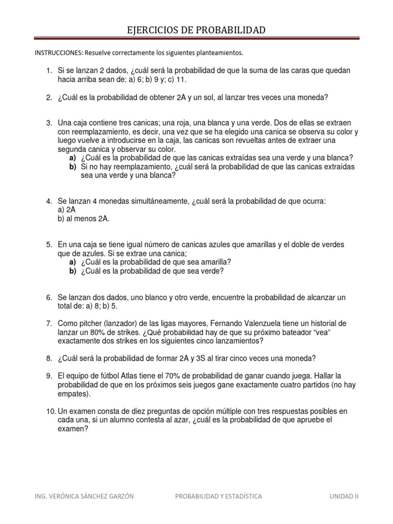 2 Ejercicios Basicos de Probabilidad | PDF