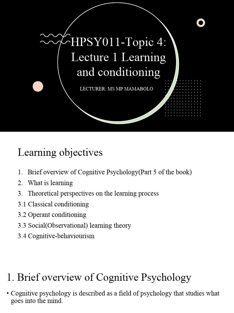 Lecture 1 Learning and Conditioning.pptx | PDF | Reinforcement | Classical Conditioning