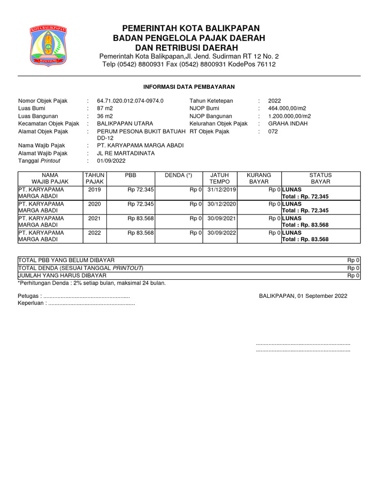 Data Tagihan PBB | PDF