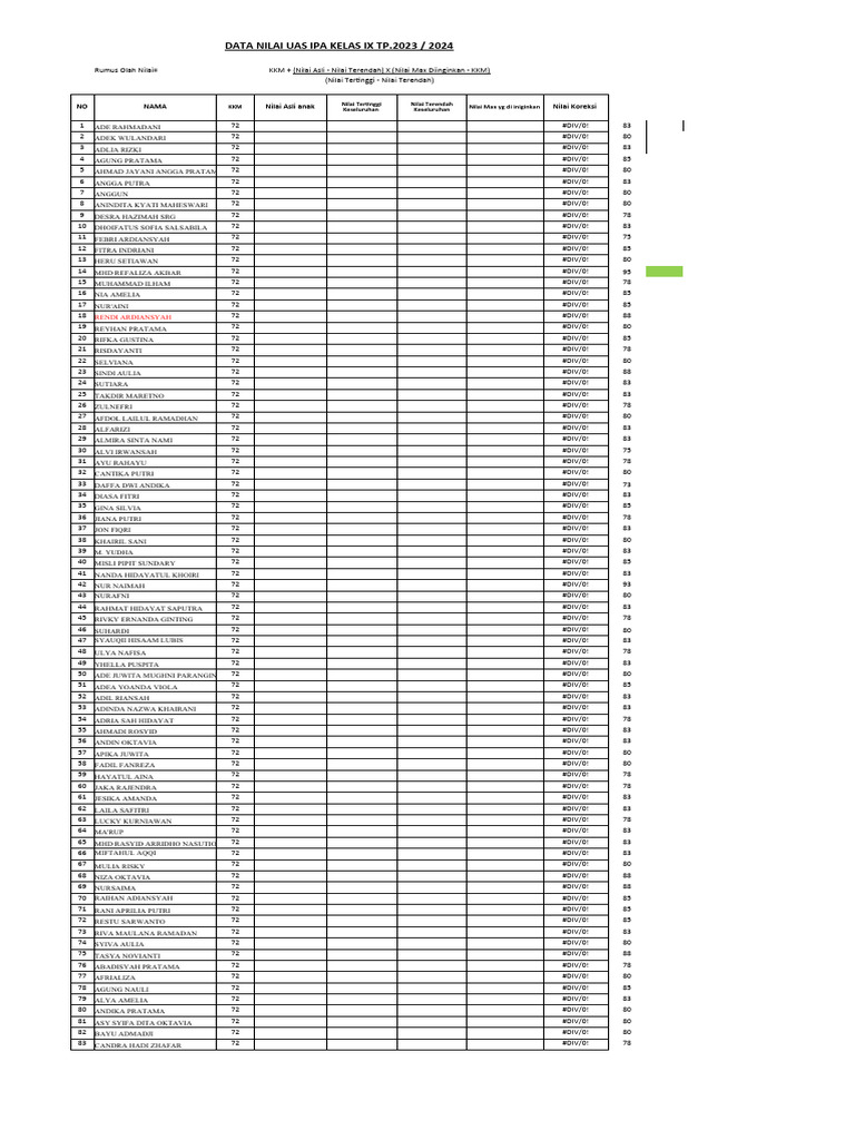 Olah Nilai Uas Kelas Ix TP.2023-2024 | PDF