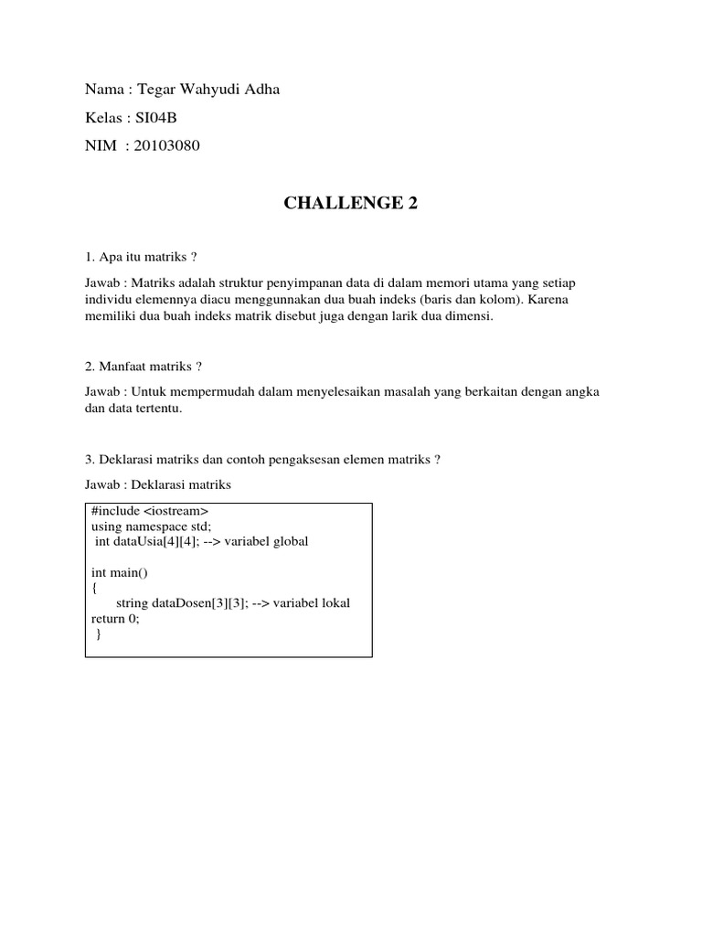 Tegar Wahyudi Adha - S1 SI04 B - Challenge 2 | PDF