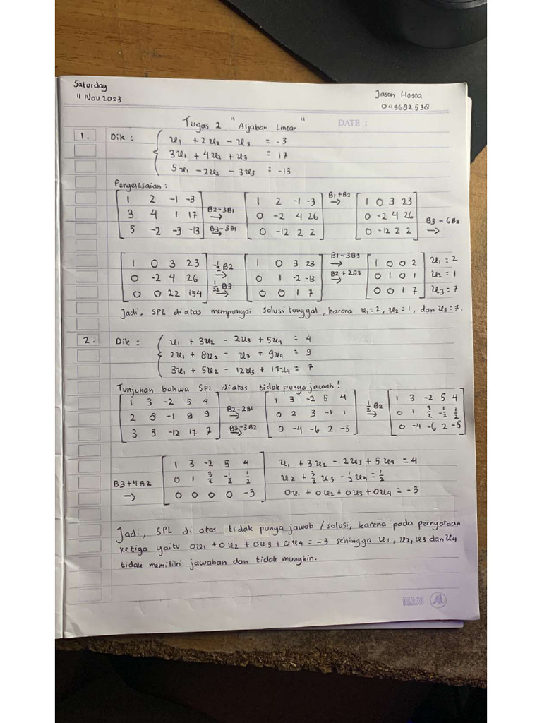 Tugas 2 Aljabar Linear UT | PDF