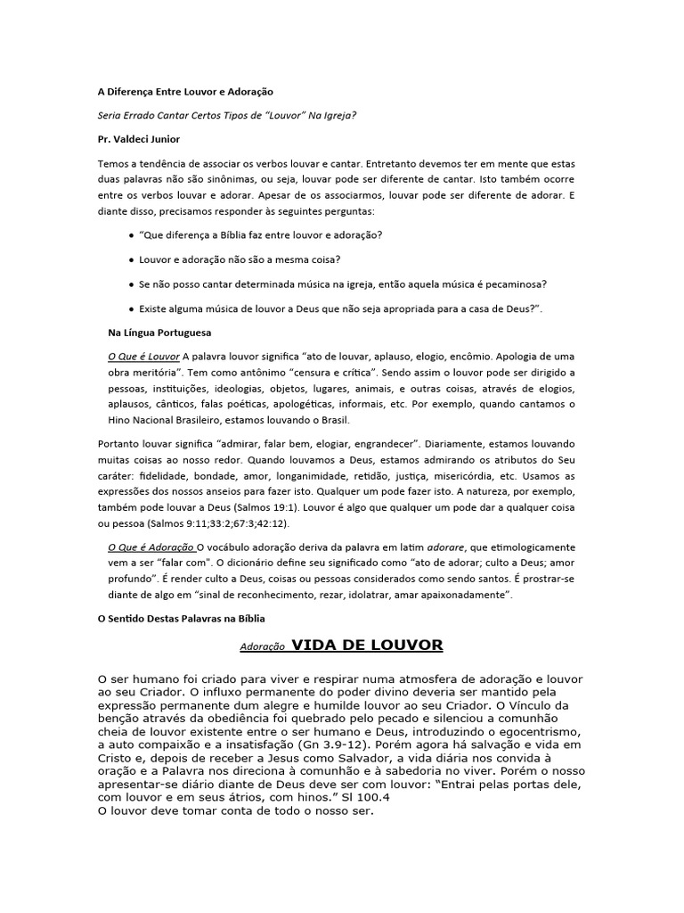 Diferença entre Louvor e Adoração | PDF | Oração | Deus