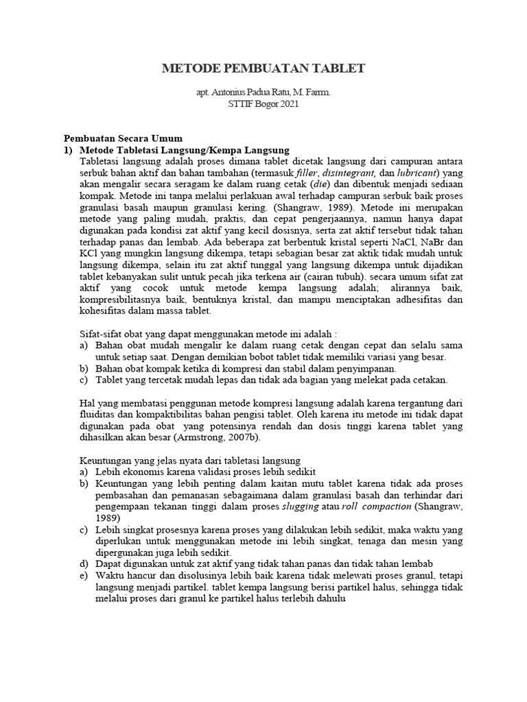 Metode Pembuatan Tablet LENGKAP | PDF