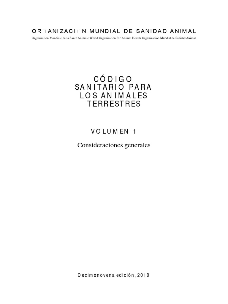 Código Sanitario de Los Animales Terrestres de La Organización Mundial de Sanidad Animal | PDF ...