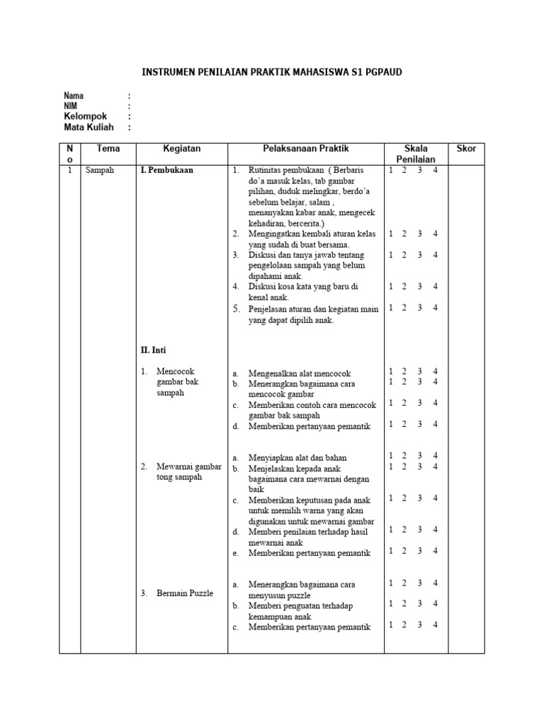 Penilaian Praktik Mahasiswa PGPAUD | PDF