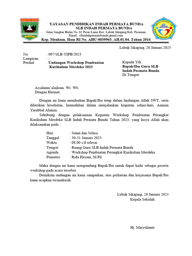 Surat Undangan Guru | PDF
