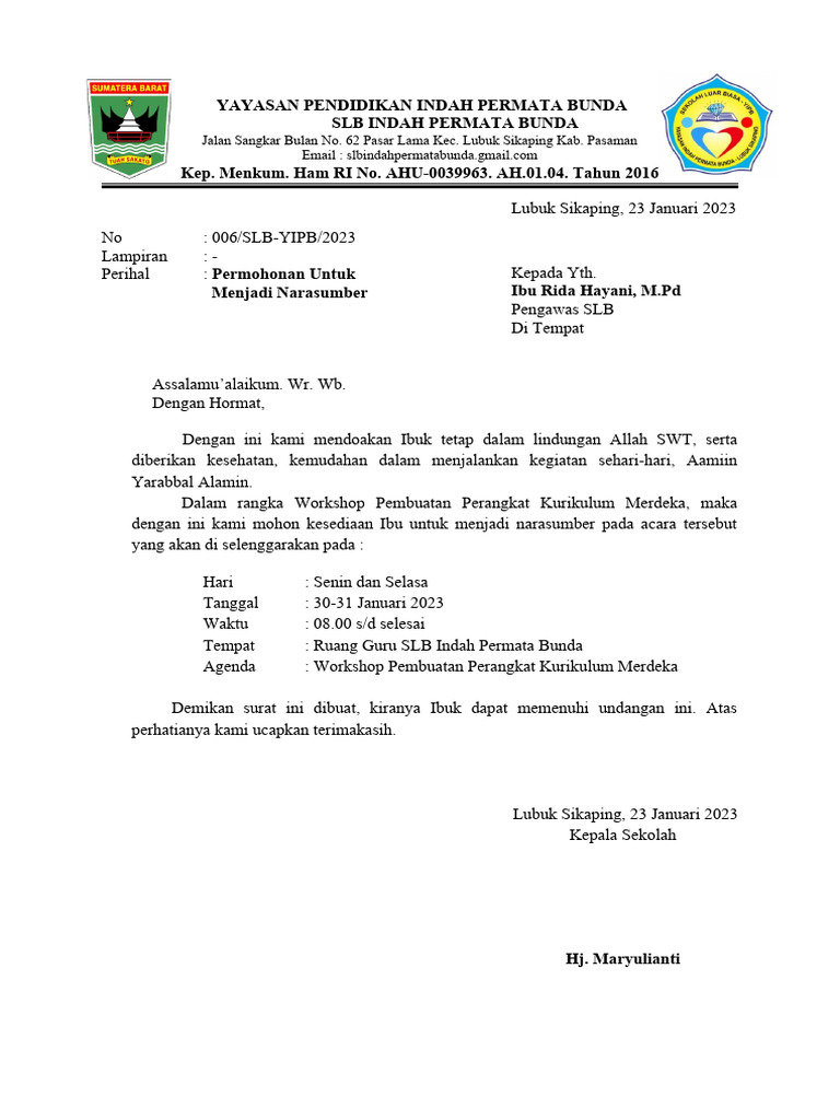 Surat Permohonan Buk Rida | PDF